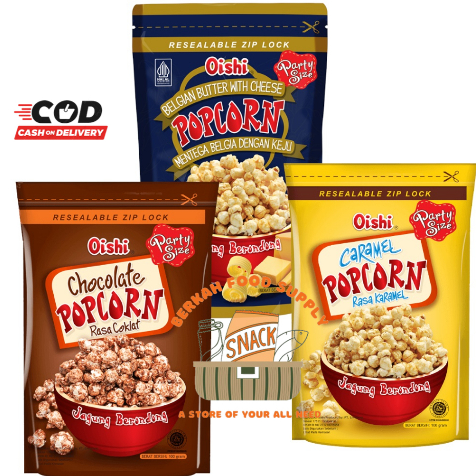 Jual ( BERKAH ) Oishi Popcorn 100gr Belgian Butter Coklat Caramel Snack ...