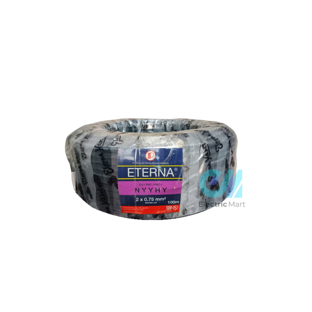 Jual Kabel Eterna NYYHY 2x0,75 Roll 50 Meter Kabel Listrik Hitam 2 Tembaga Kawat Serabut 0.75 mm ...