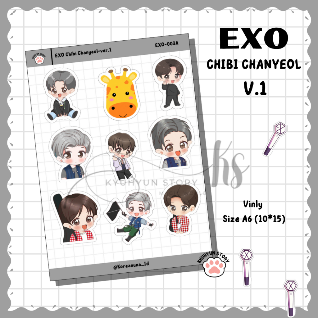Jual Sticker Kpop Exo Chibi Chanyeol Cute Kartun Stiker Vinly Deco ...