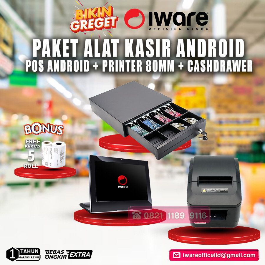 Jual Iware Android 11 Alat Kasir Printer 80MM Autocutter Bluetooth ...