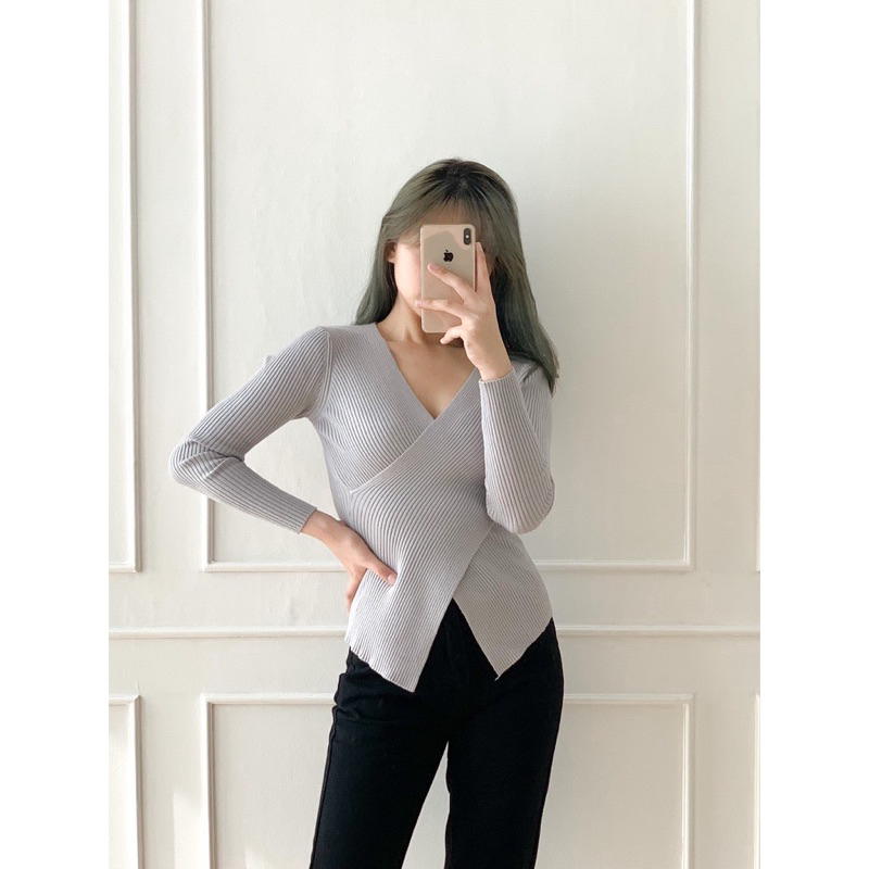 Jual Dicqstore_Eliza Knit Sweater Wanita V-neck Gaya Korea All-Match Pakaian Wanita Knit ...