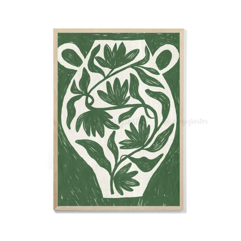 Jual Poster "Vas Bunga Hijau Botanical" Plus Frame Kayu Premium Gaya ...
