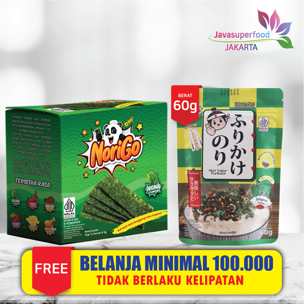 Jual Norigo (1 BOX ISI 12 PCS) / Nori Sachet Seaweed Snack 3g Rumput ...