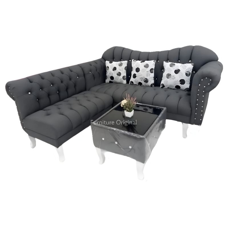 Jual Sofa L Minimalis set Meja Tamu warna Abu Sofa Tamu Ruang Keluarga ...