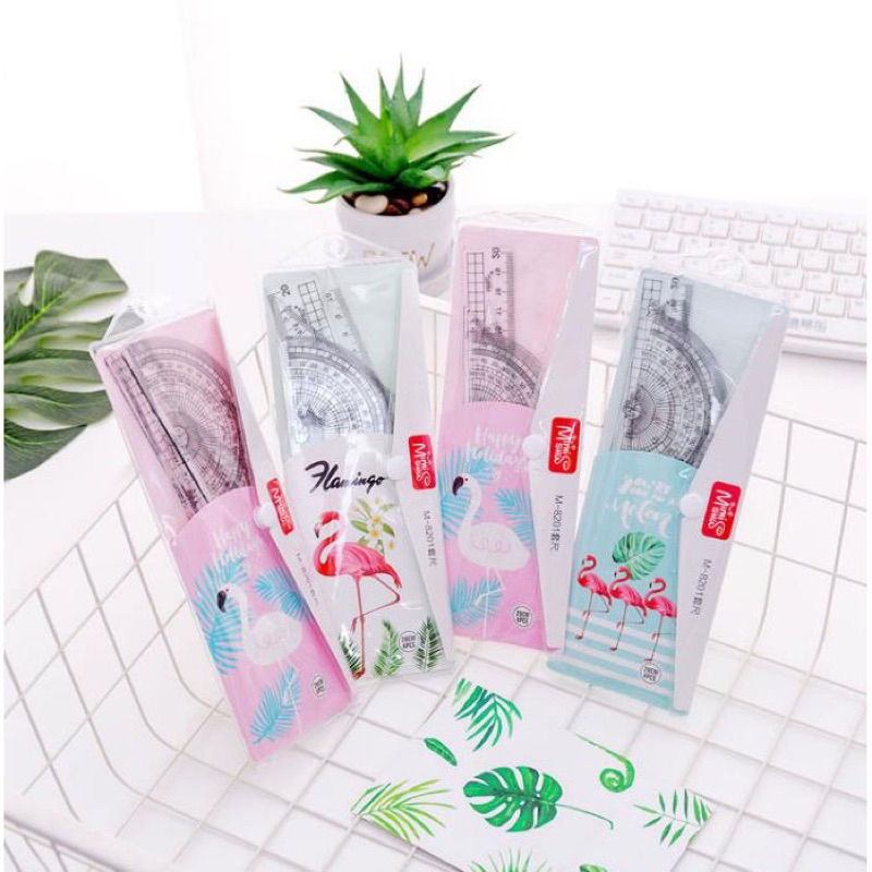 Jual RULER SET / penggaris, busur, rol segitiga MOTIF RANDOM (1 set ...