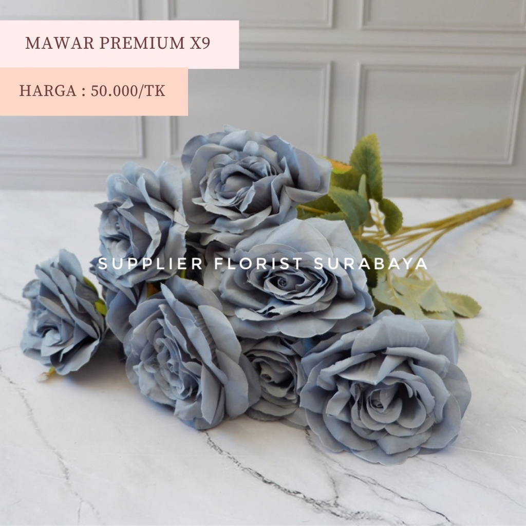 Jual [9 KEPALA] BUNGA PALSU MAWAR PREMIUM CABANG 9 ARTIFICIAL FLOWER ...