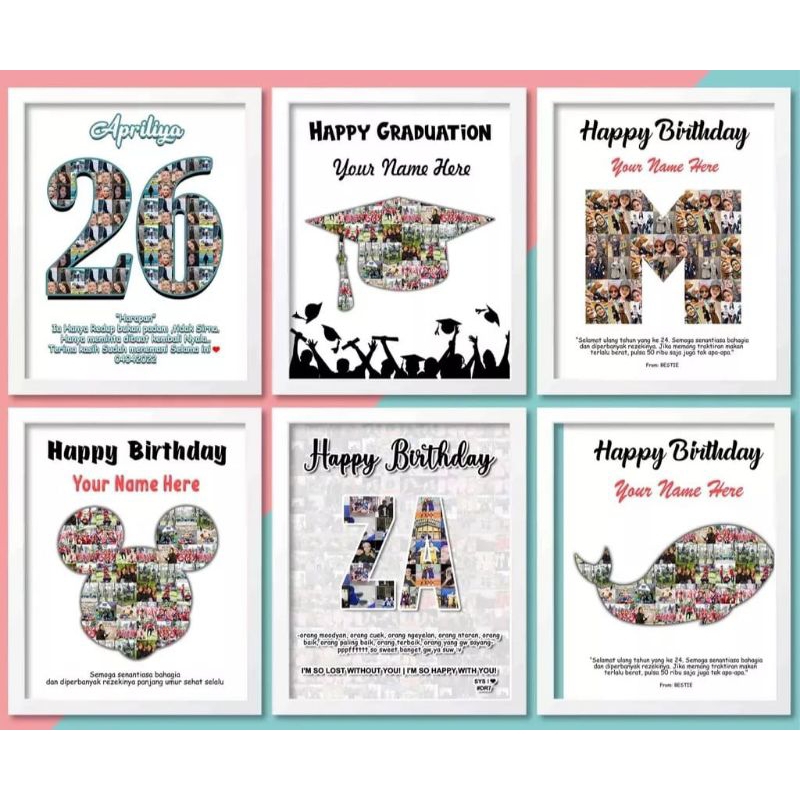 Jual FRAME KACA + CETAK + DESIGN angka mozaik/ huruf mozaik foto hadiah ...