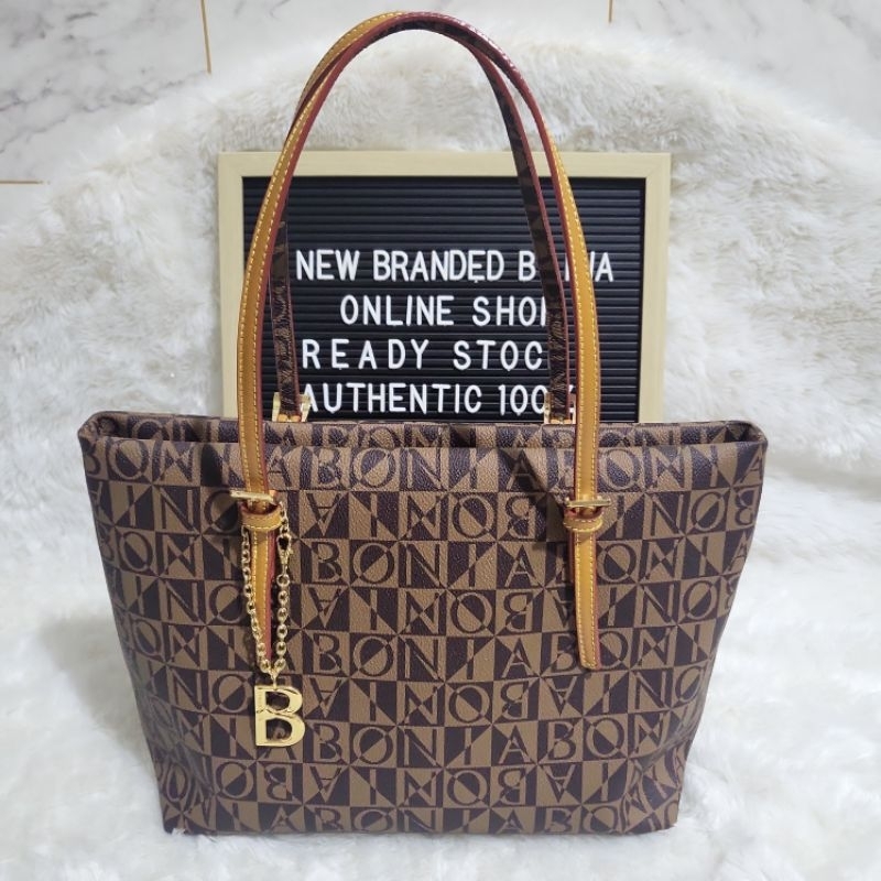 Jual tas bonia original tote bag monogram coklat M | Shopee Indonesia