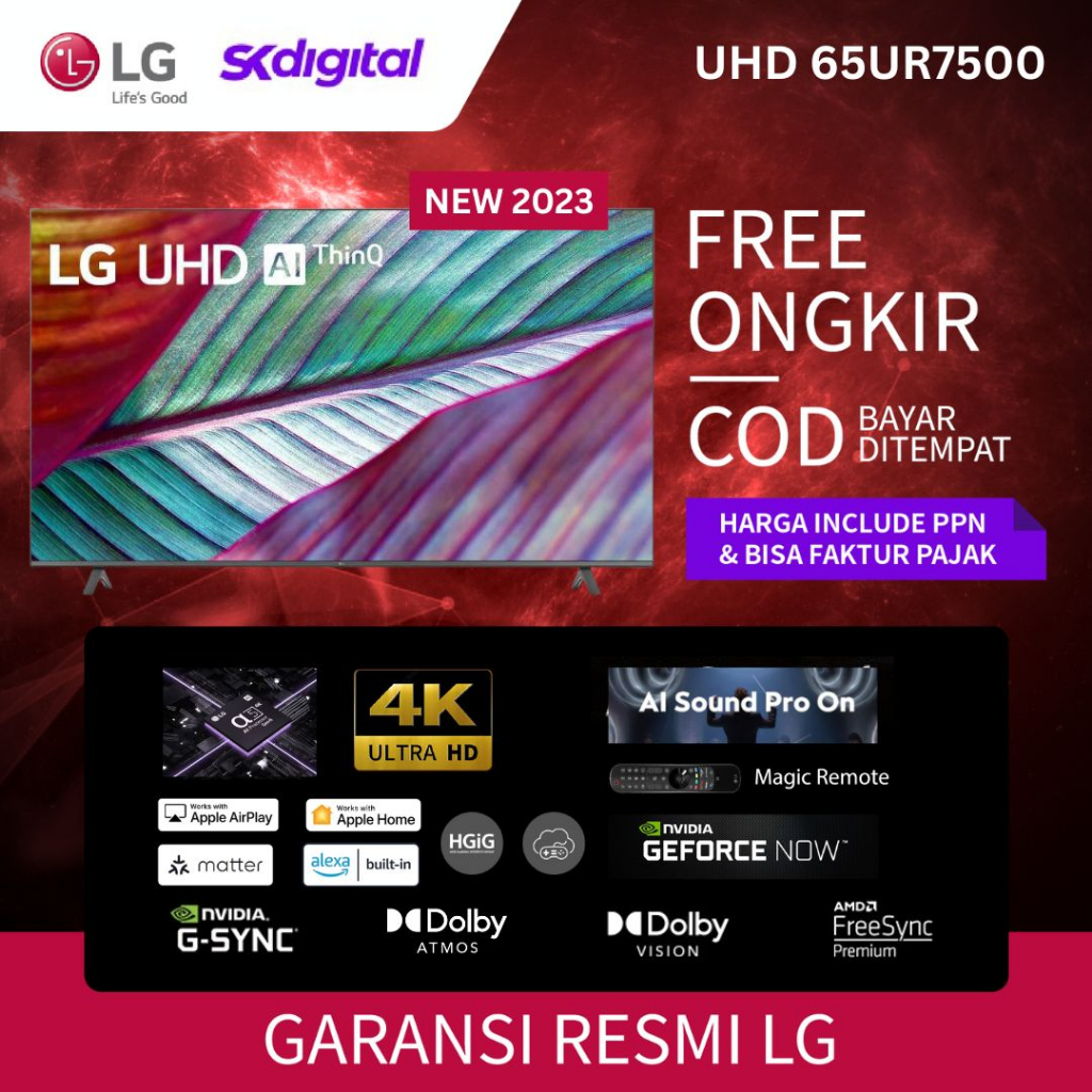 Jual LG UHD SMART TV 2023 65 Inch 4K UHD 65UR7500PSC / 65UR7500 / UR7500 | Shopee Indonesia