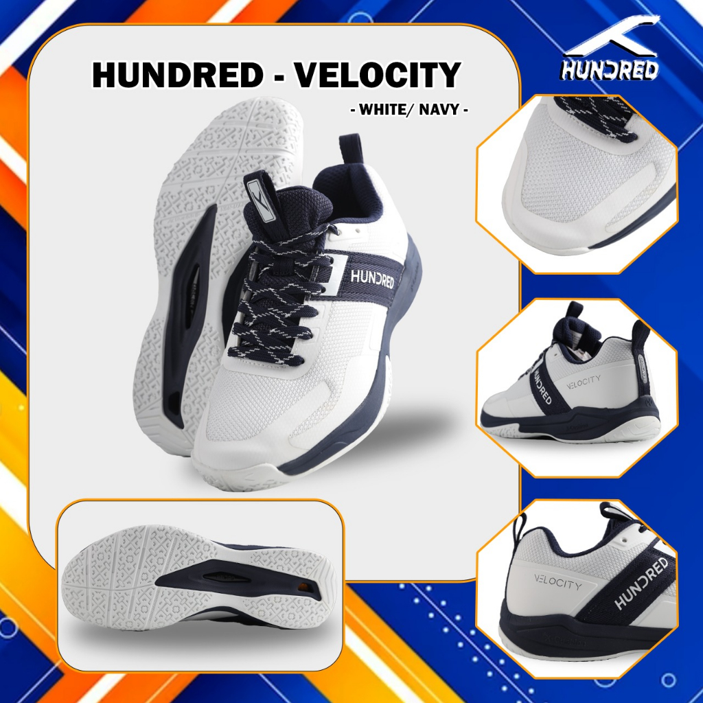 Jual Sepatu Badminton Shoes Hundred HNDRD Velocity - White Navy ...