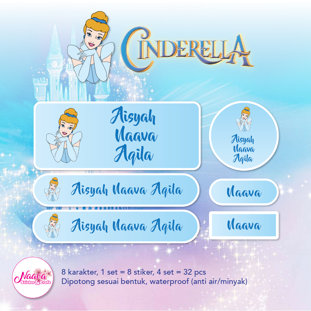 Jual STIKER LABEL COMBO CUSTOM UNTUK ANAK LUCU - CINDERELLA | Shopee ...