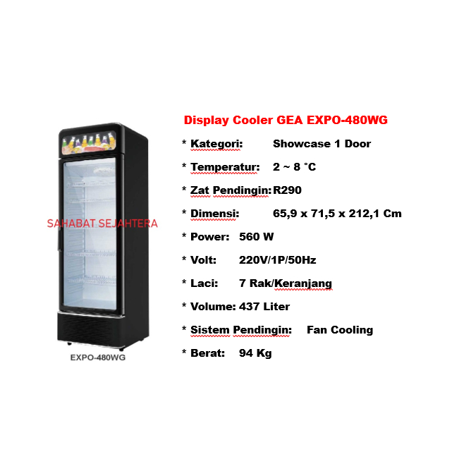 Jual GEA Display Cooler EXPO-480WG Kulkas Showcase 1 Pintu | Shopee ...