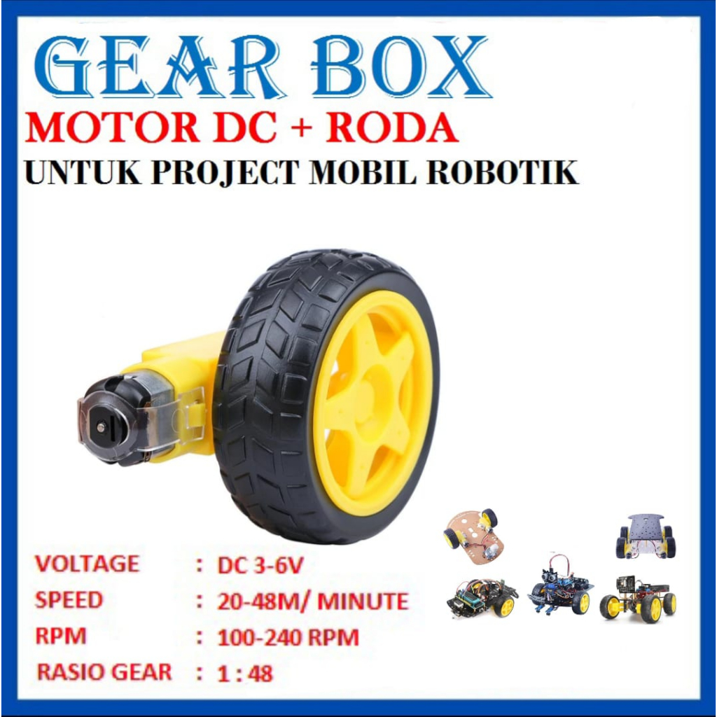 Jual RODA MOTOR DC GEAR BOX SET SMART CAR 1:48 DIY ARDUINO RASPBERRY ...