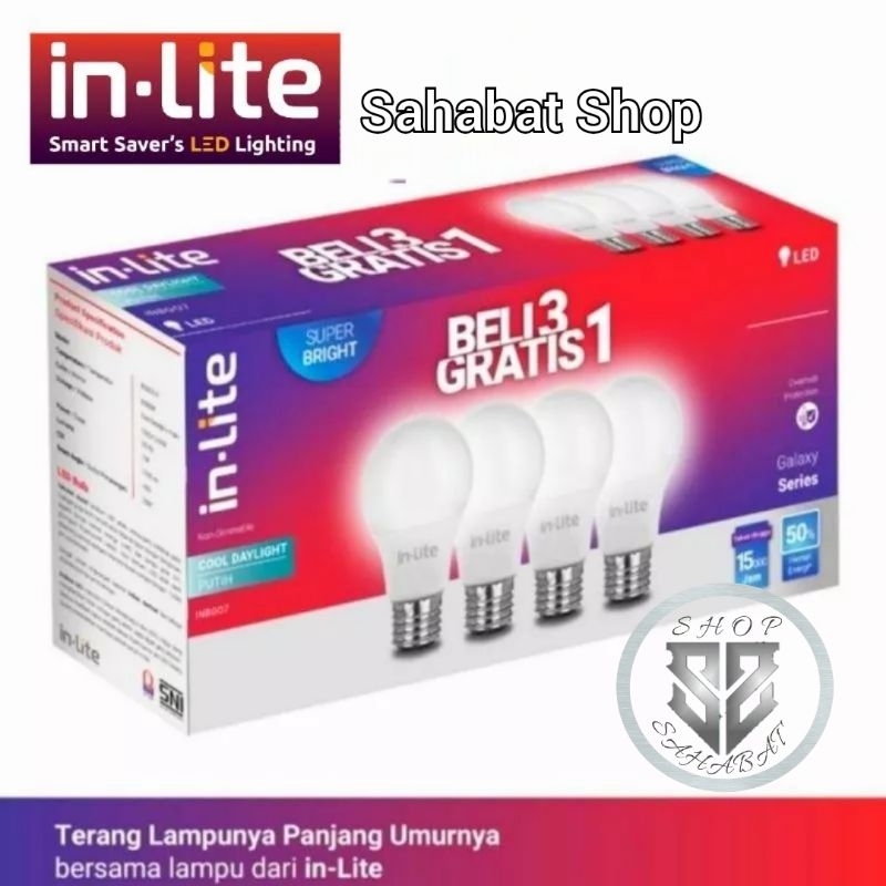 Jual LAMPU LED IN-LITE PUTIH INB010 PAKET 3IN1 3PCS GRATIS 1PCS LENGKAP 5W 7W 9W 12W 15W 18W ...