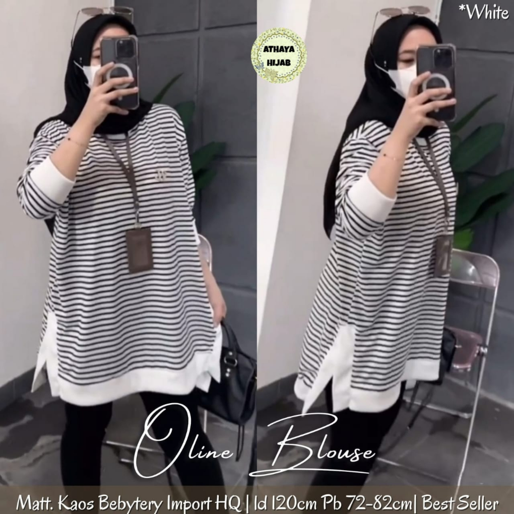 Jual Blouse Wanita Jumbo Hitam Putih Stripe Motif Garis Babyterry LD 118 LD 120 LD 124 Oline ...