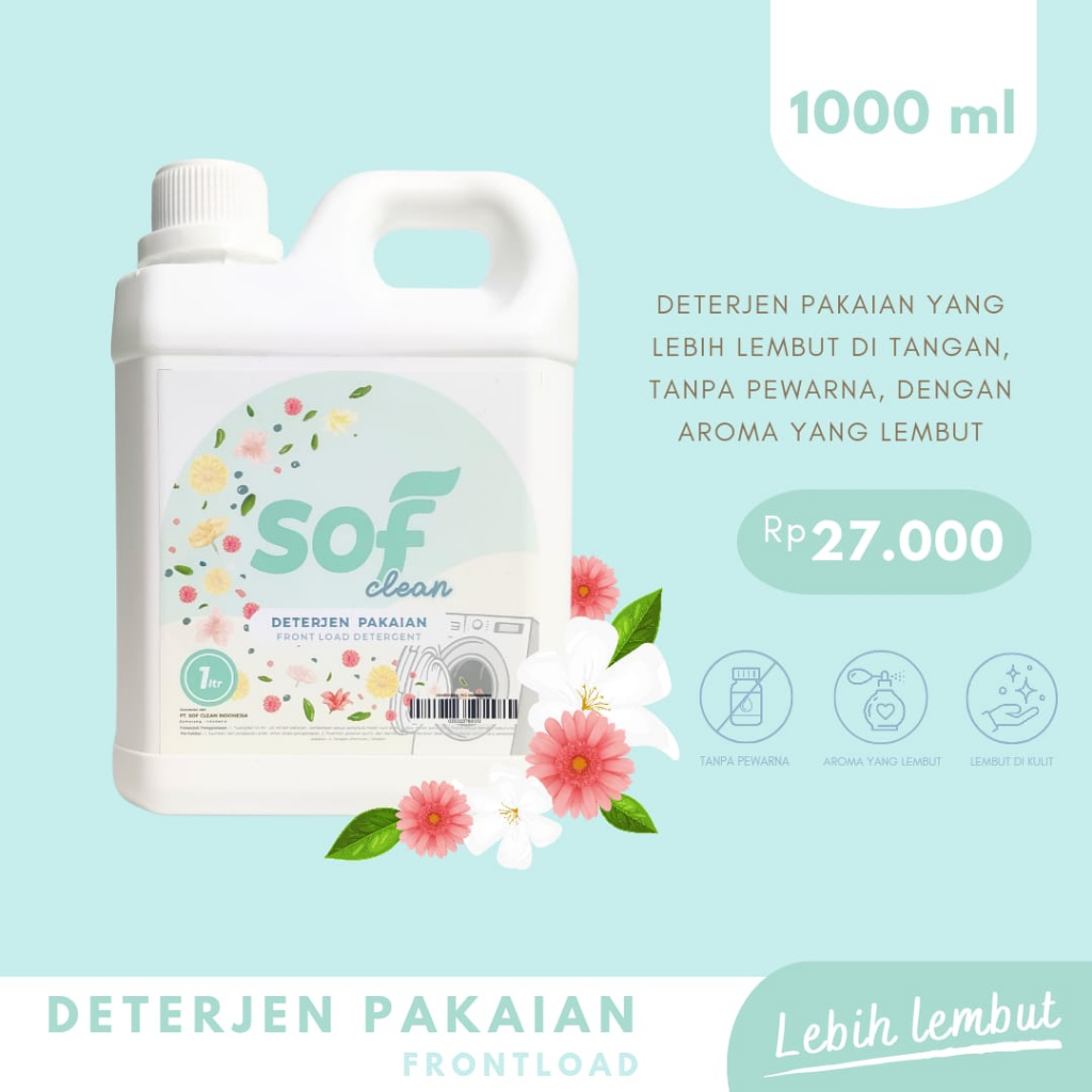 Jual Sof Clean Deterjen Laundry Cair 1 liter , sabun cuci baju mesin cuci lubang depan, washing ...