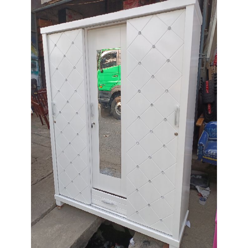 Jual lemari sleding rak baju gantung ambal sekat pintu 3 motif kancing ...