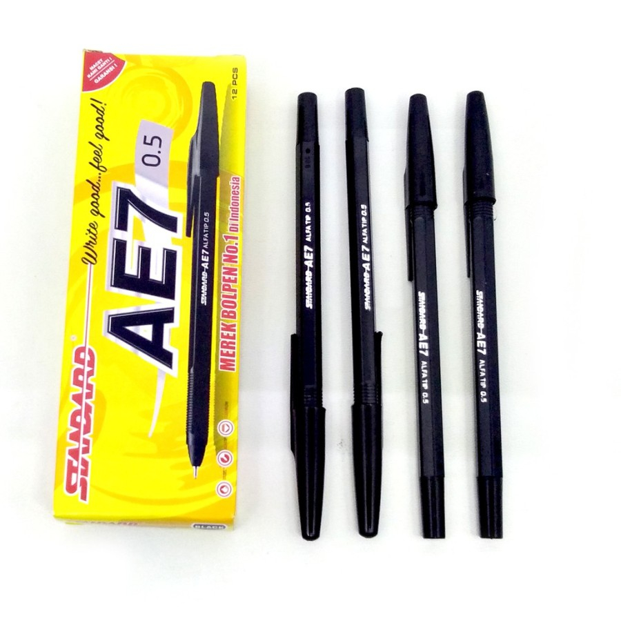 Jual PULPEN AE7 / BOLPOIN AE7 / PENA AE7 / BALL PEN STANDARD AE7 HITAM ( PCS ) | Shopee Indonesia