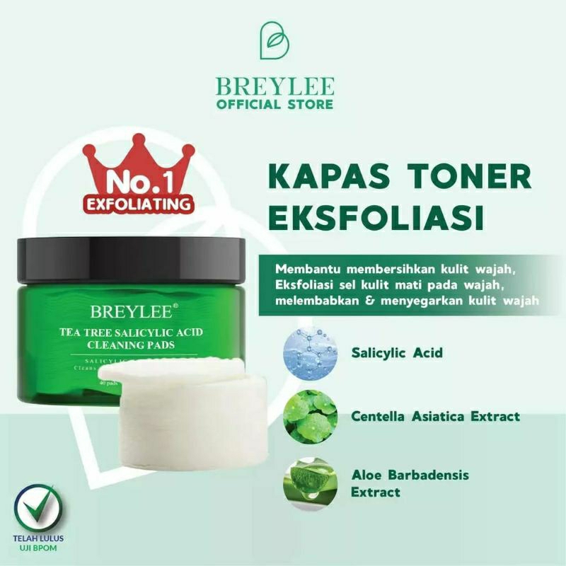 Jual Breylee Tea Tree Salicylic Acid Cleansing Pads Kapas Toner ...