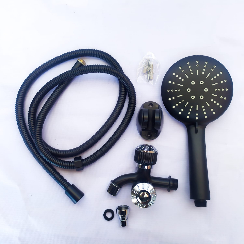 Jual PROMO SHOWER HITAM-SHOWER 1 SET LENGKAP DENGAN KRAN DOUBLE, SHOWER ...