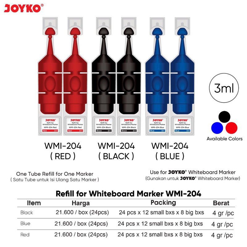 Jual ( 1 pcs ) Refill Ink Spidol Whiteboard WB WMI-204 - bisa dihapus ...