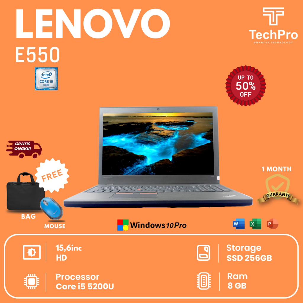 Jual Laptop Lenovo ThinkPad E550 Ci5 Gen 5th (RAM 8GB 256GB SSD) Layar ...