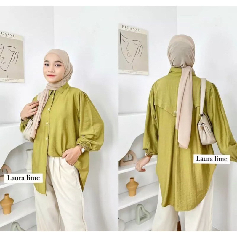 Jual LAURA Blouse Wanita Linen Premium Kemeja Wanita Kancing | Shopee ...
