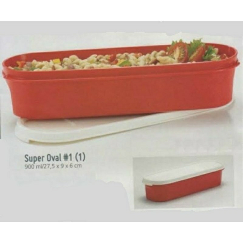 Jual Tupperware super oval merah tutup putih | Shopee Indonesia
