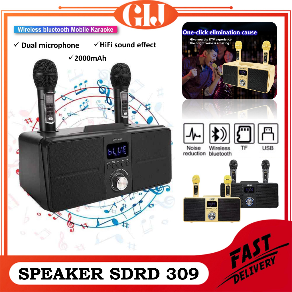 Jual Speaker Karaoke Bluetooth SDRD SD 309 Wireless Mic Karaoke Dual Mikrofon Nirkabel Bluetooth ...