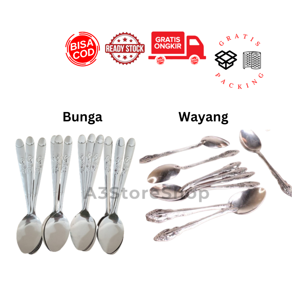 Jual Sendok Makan Stainless Garpu per 12 pcs (1 lusin) bunga wayang COD ...