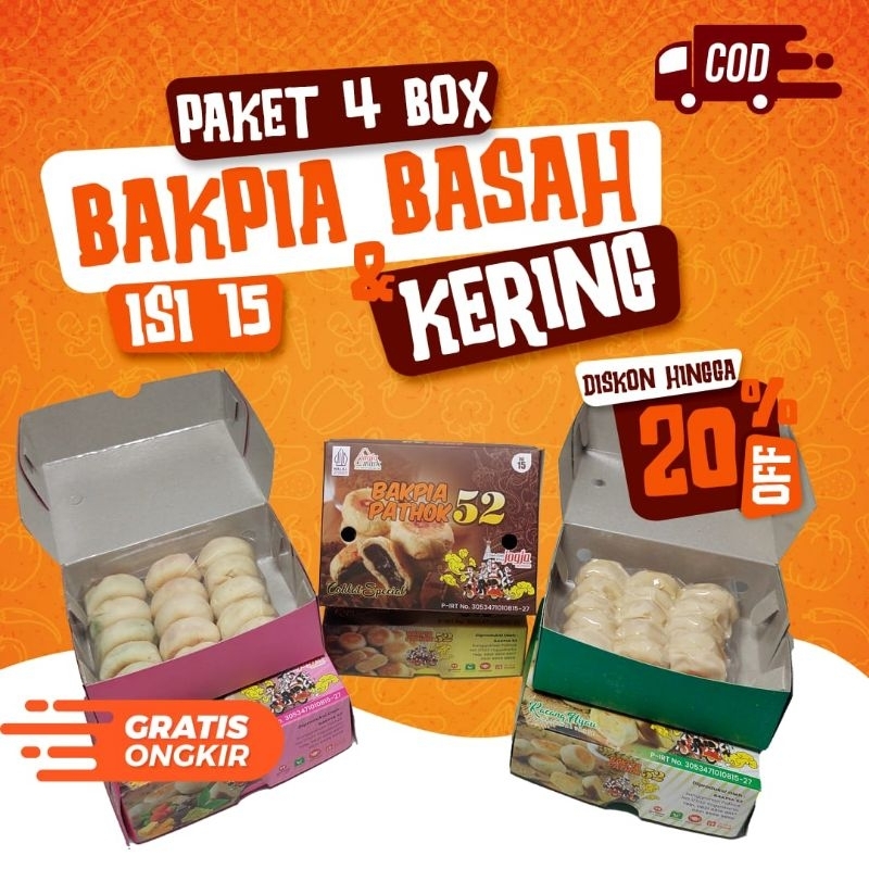 Jual PAKET [4 BOX] BAKPIA BASAH & KERING ISI 15 BIJI | Shopee Indonesia
