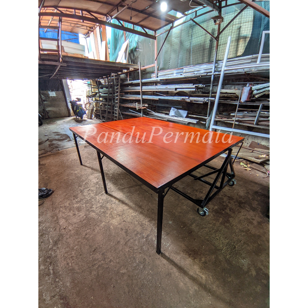 Jual Meja Besi Lipat Potong Bahan Kain Alas Papan Triplek Plitur Roda ...