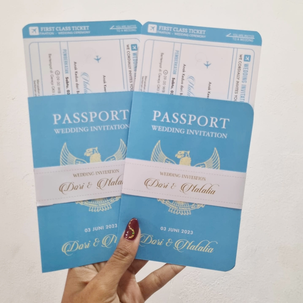 Jual undangan pernikahan tema pasport baby blue | Shopee Indonesia