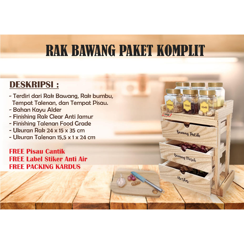 Jual B Smile Group - Rak Bawang dan Bumbu Dapur Laci Rak Serbaguna Kayu ...