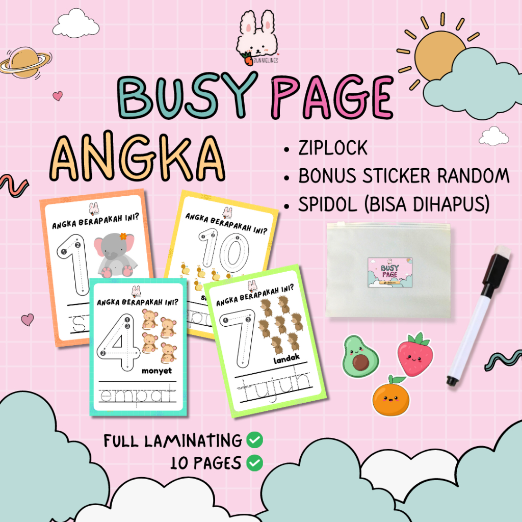 Jual worksheet paud/busy page angka/busybook angka tracing/montessori ...