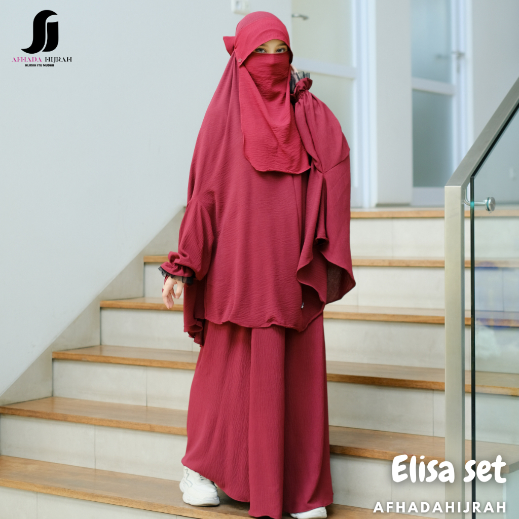 Jual Afhadahijrah - Gamis set cadar pita elisa maroon crinkle airflow ...