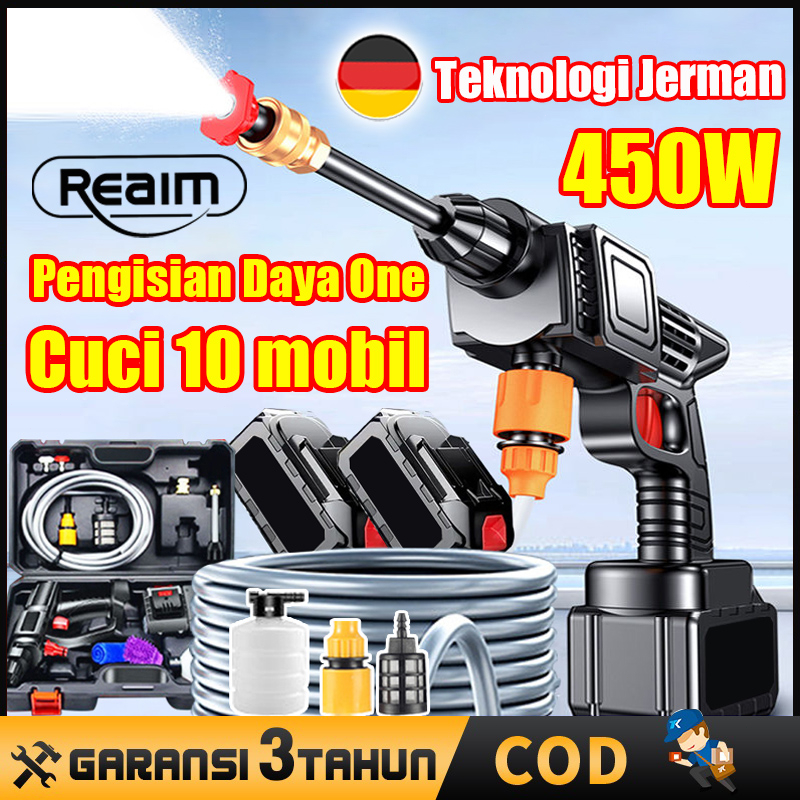 Jual Reaim mesin cuci mobil cordless 450w 100Bar alat cuci mobil alat ...
