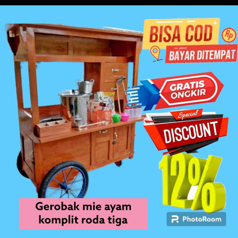 Jual gerobak mie ayam roda tiga komplit free ongkir | Shopee Indonesia