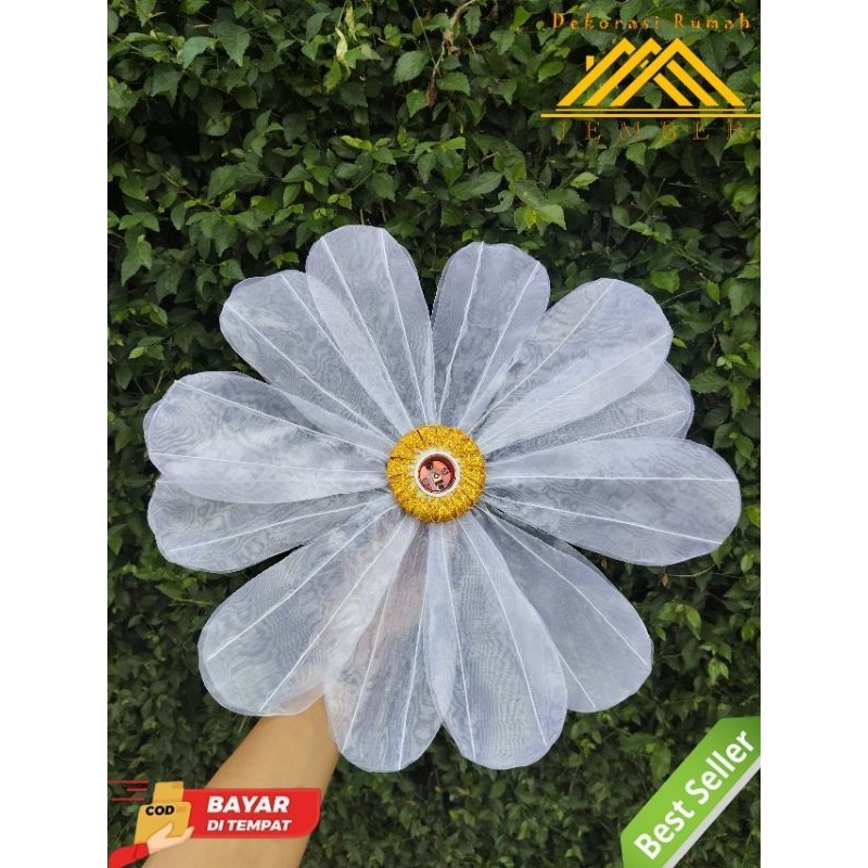 Jual kelopak bunga lampu dekorasi bahan dari kain organdi diameter 42cm ...