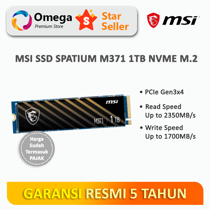 Jual SSD MSI SPATIUM M371 NVMe M.2 1TB [NVMe, Gen3] | Shopee Indonesia