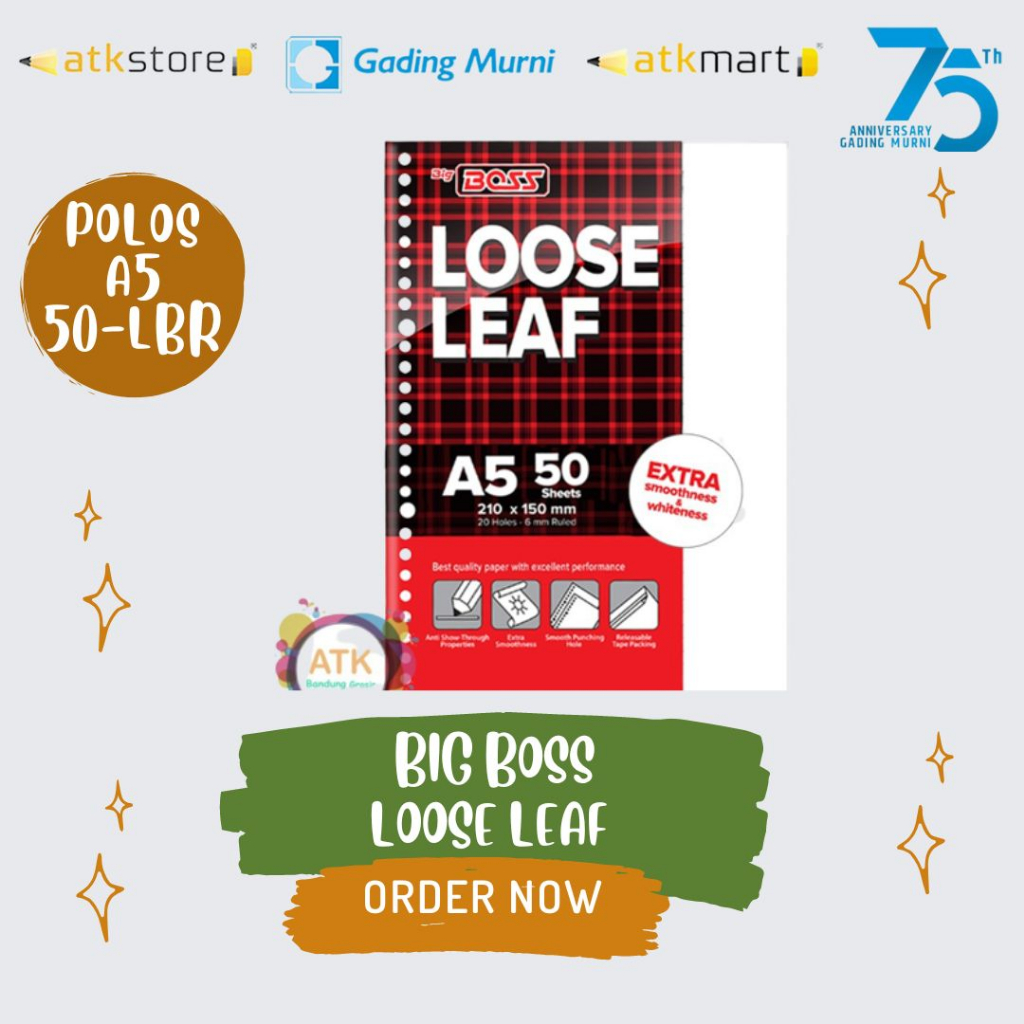 Jual Big Boss Loose Leaf Polos A5 B5 50 100 Lembar - Isi Binder Pollos ...