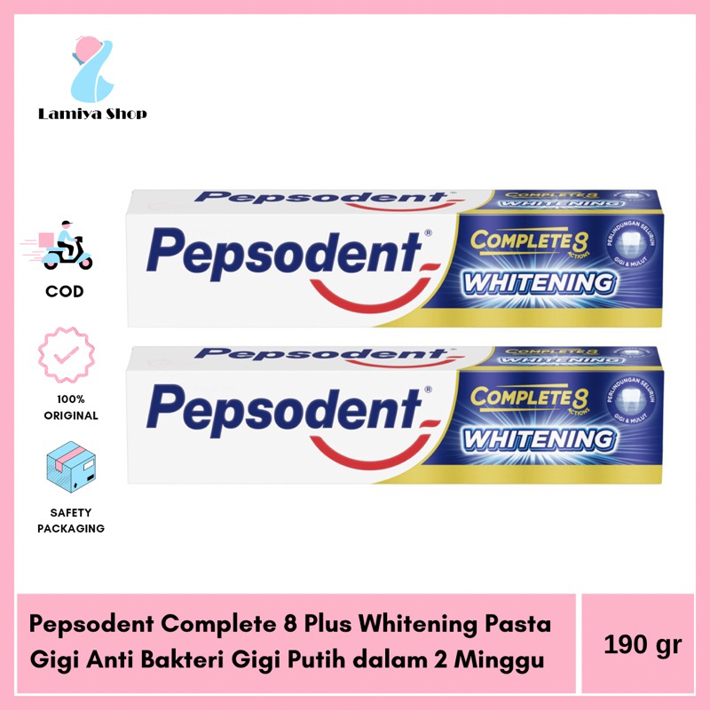 Jual Pepsodent Complete 8 Plus Whitening Pasta Gigi Anti Bakteri Gigi Putih dalam 2 Minggu 190g ...