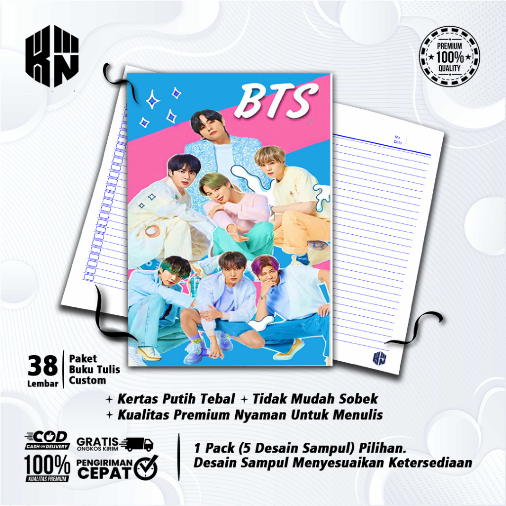 Jual Buku Tulis Sekolah Custom Tema BTS Bergaris 38 Lembar 1 Pak Isi 5 ...