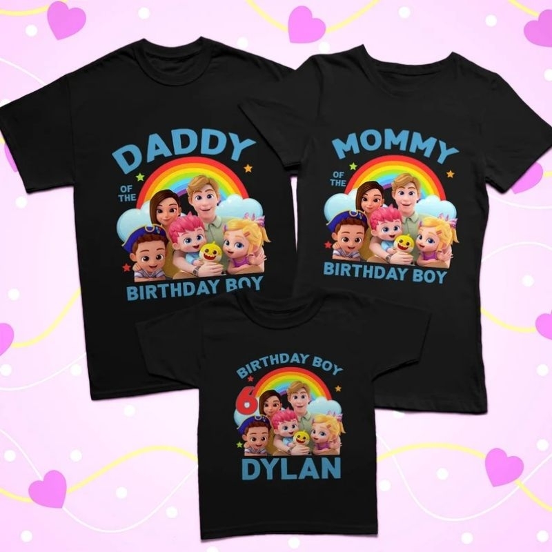 Jual kaos birthday anak coco*elon keluarga rainbow bisa custom angka ...