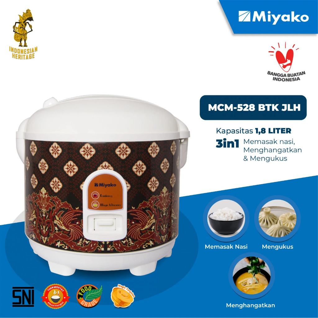 Jual Rice Cooker Miyako MCM528BTK Magic Com Magic Warmer Plus - 1.8L ...