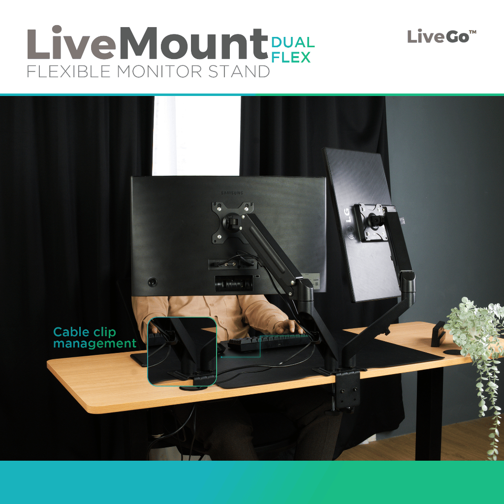 Jual LiveMount Dual Flex Bracket Monitor TV Desk Mount Braket Gas ...