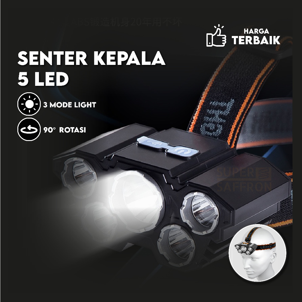 Jual Headlamp Senter Kepala 5 Watt Rotasi 90 Derajat Rechargeable USB ...