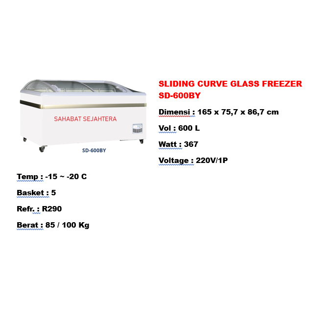 Jual GEA Sliding Curve Glass Frezeer SD-600BY Freezer Sliding Kaca ...