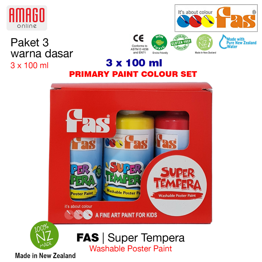Jual mh FAS Super Tempera Primary Colour Set - Cat Lukis Sekolah ...