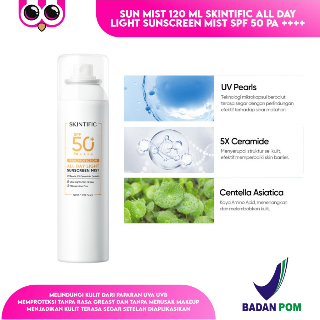 Jual SUN MIST 120 ML SKINTIFIC ALL DAY LIGHT SUNSCREEN MIST SPF 50 PA ++++ SUN SCREEN SPRAY ANTI ...